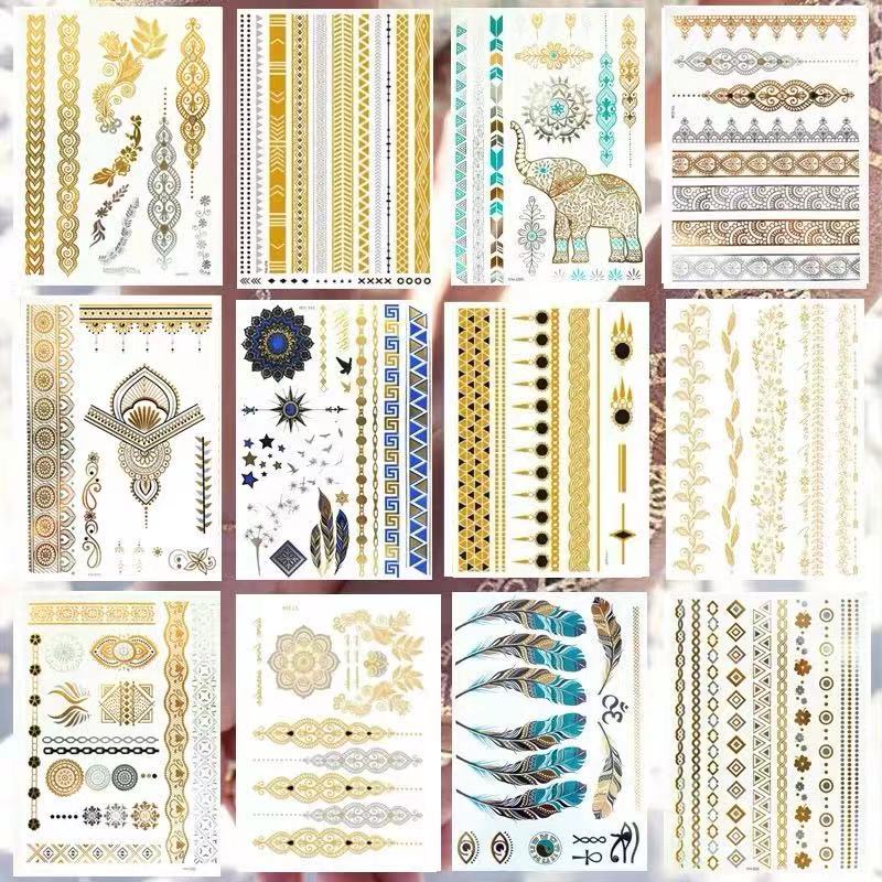 Bronzing Tattoo Stickers Retro Fake Feathered Elephant Metal Bracelet ...