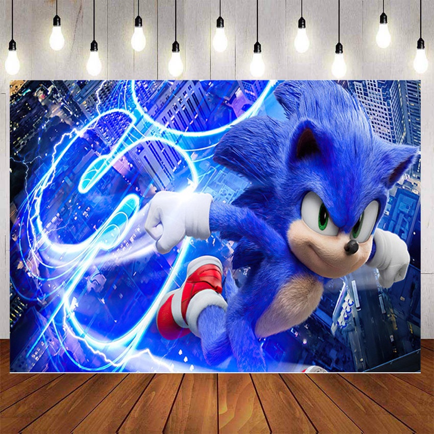 Cartoon Sonic Party Photo Blue Background Kids Birthday Party ...