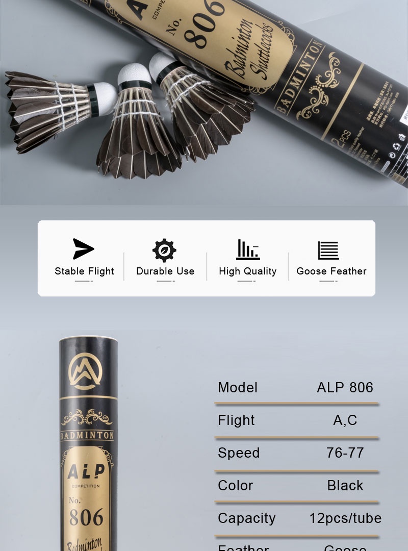 Alpsport 806 12/24 Pcs Tube Black Goose Feather Durable Badminton Ball ...