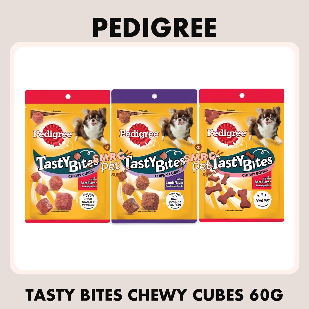 Pedigree Tasty Bites Chewy Cubes Dog Treats 60g Beef, Lamb, Bone Beef ...