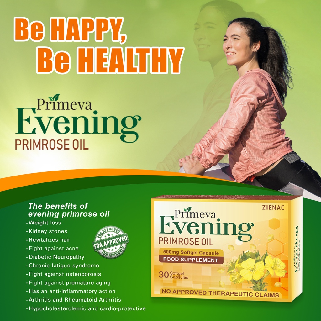 PRIMEVA Evening Primrose 500mg – Antioxidant, PMS & Heart Support | 30 ...