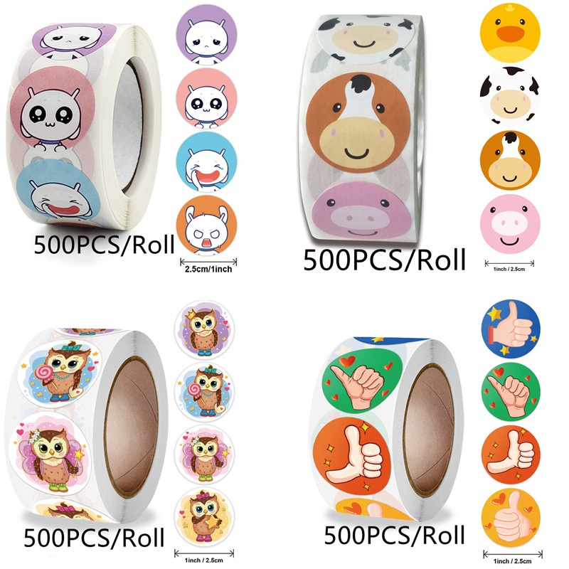 1Inch 500PCS/Roll Animal Cartoon Thumbs Up Like Stickers Child Teachers ...
