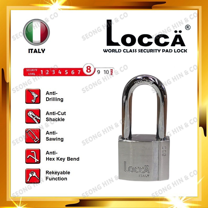 Locca 40mm / 50mm / 60mm Heavy Duty Long Shackle Anti Cut Steel Padlock ...