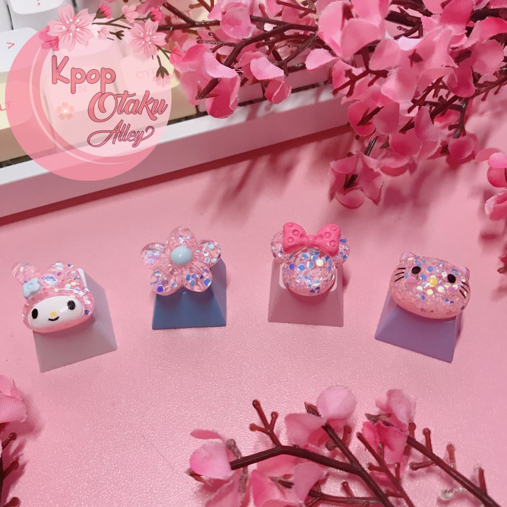 Pink Crystal Cute Characters Artisan Keycaps | Kpop Otaku Alley Keycaps ...