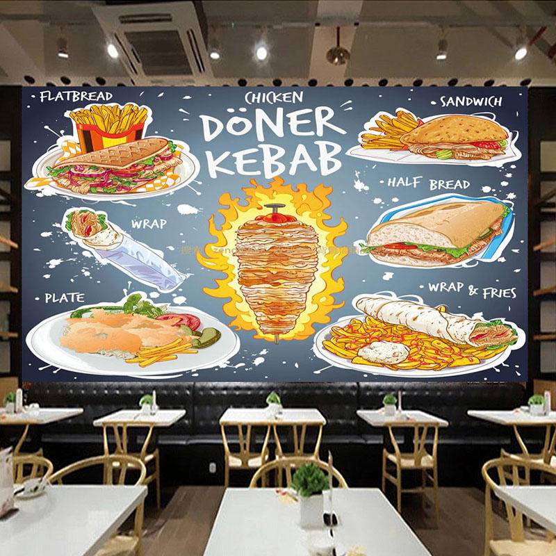 food wall self-adhesive papers custom hamburger shop wallpaper 3d ...