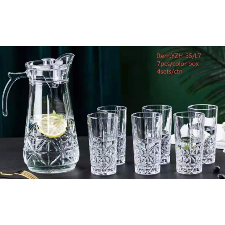 Delisoga Glassware Glass Pitcher Dot Transparent Pitcher with Glass Set 1.8L | Shopee Philippines