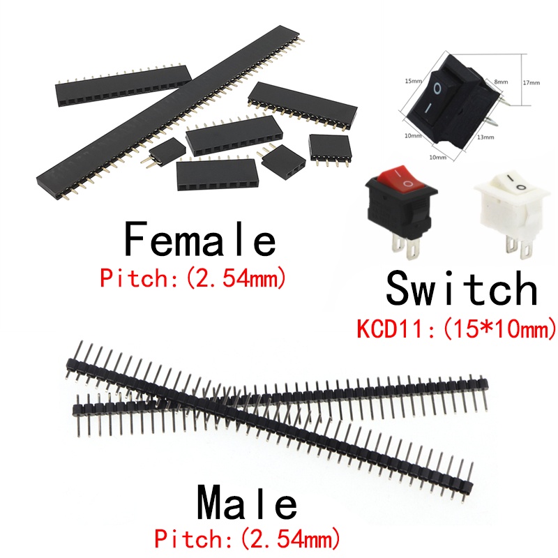 10pcs 2P~40 Pin Pitch 2.54 mm Straight Single Row Female/Male/Switch ...