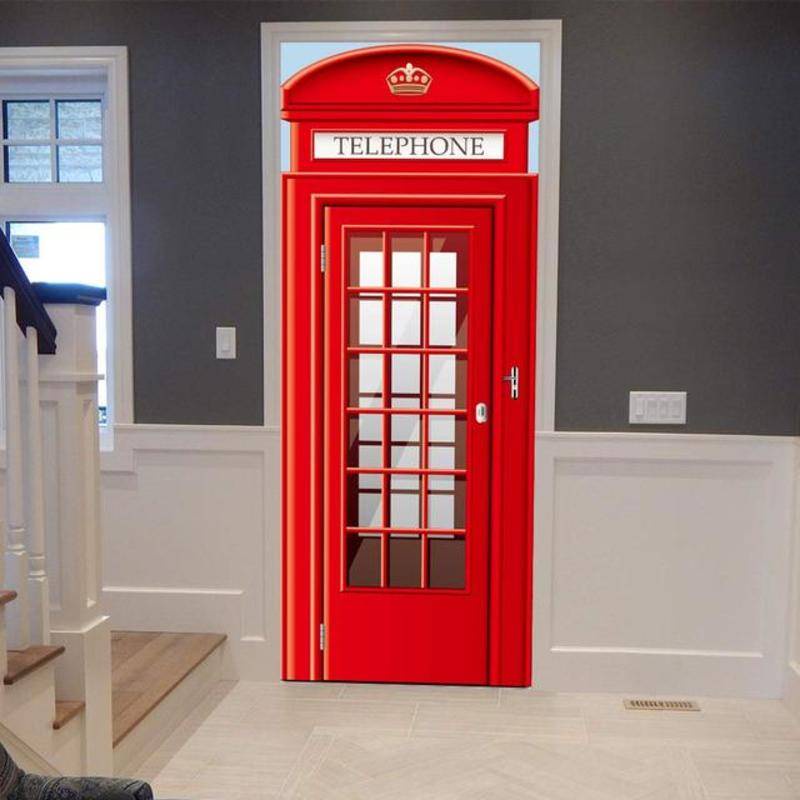 Custom London Telephone Booth Vinyl Door Stickers 3D Paris Modern Art ...