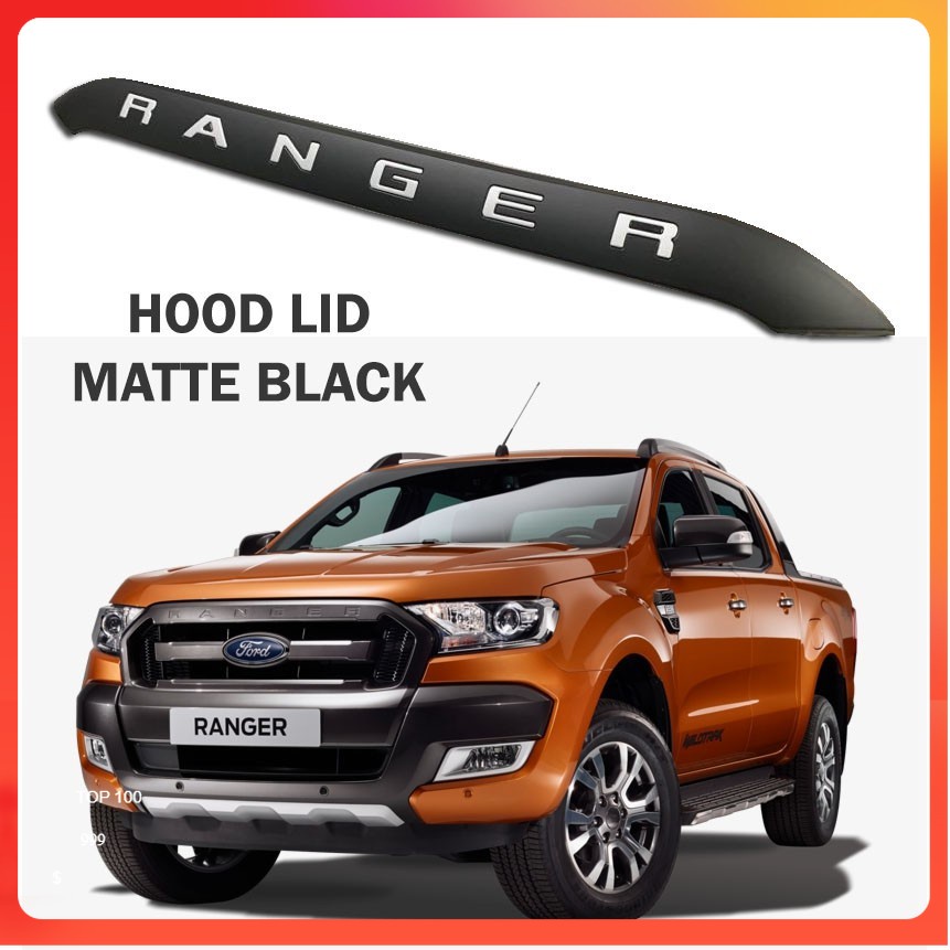 Ford Ranger T7 T8 2018-2021 Matte Black w/ Silver Logo Hood Lid Lip ...