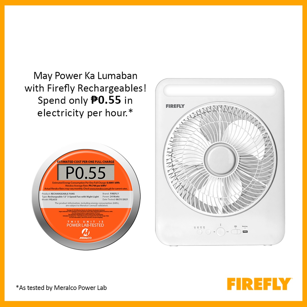 Firefly Rechargeable 3-Speed Fan with Night Light - FEL653 | Shopee ...