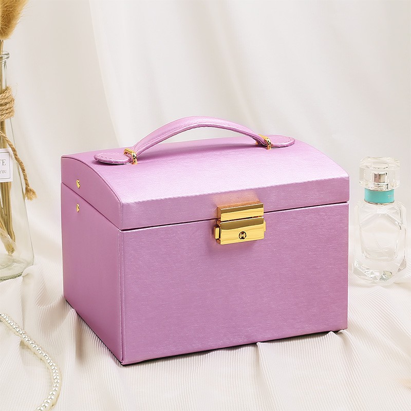 【with KEY】high quality Leather Jewelry Box Three-layer Jewelry Box ...