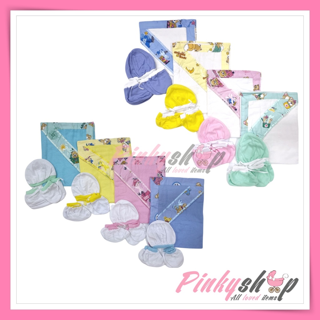 4in1 Newborn Baby Pranela Hooded Blanket Bonnet Mittens and Booties Set ...