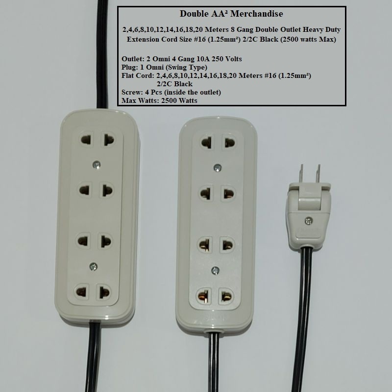2,4,6,8,10,12,14,16,18,20 Meters 8 Gang Double Outlet Heavy Duty ...