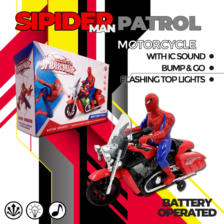 Police Patrol Hulk & Spider Man Motorcycle Toy Omni Directional Battery ...