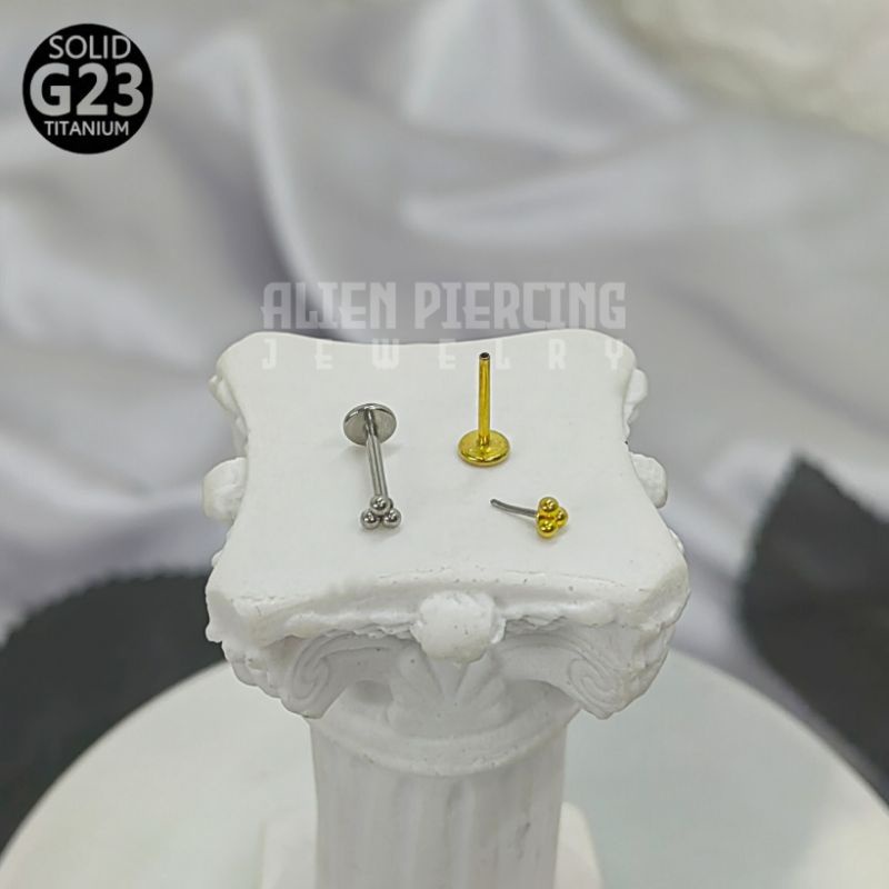 Titanium Trinity Push Pin Threadless 18G Labret | Lobe Helix Conch Flat ...