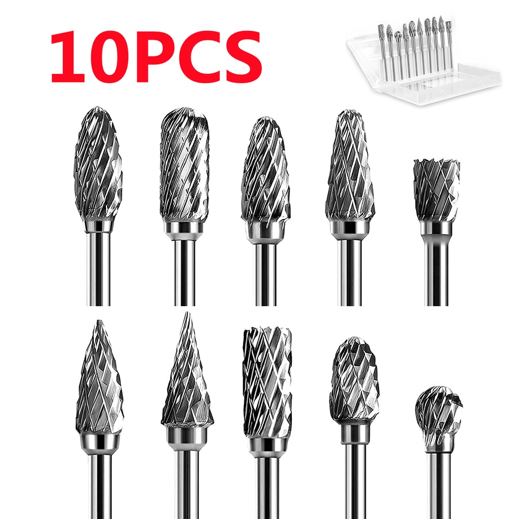 10 PCS Long Metal Grinding Tungsten Carbide Drill Bits Burr 6x3mm Mata ...