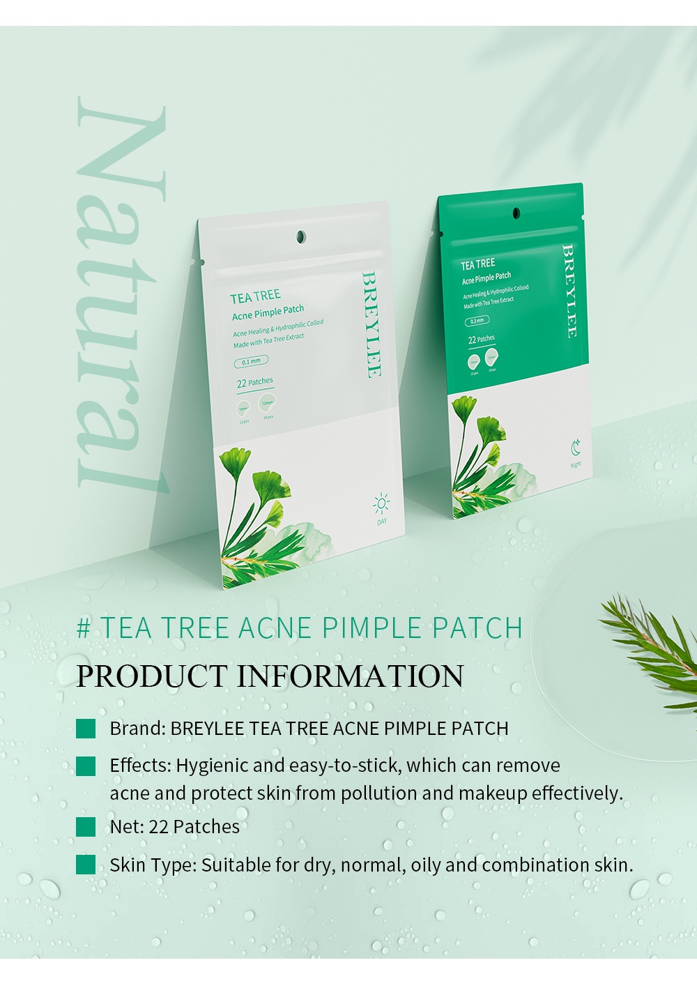 BREYLEE Tea Tree Acne Pimple Patch Remove Pimples Whiteheads Acne ...
