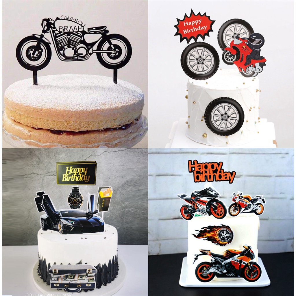 Roadster Theme Motorcycle Combo Happy Birthday Cake Topper Boys Men ...