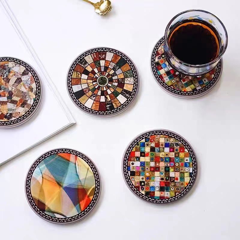 1PC Ceramic Retro Style Coasters, Cup Coasters for Drinks with Cork ...