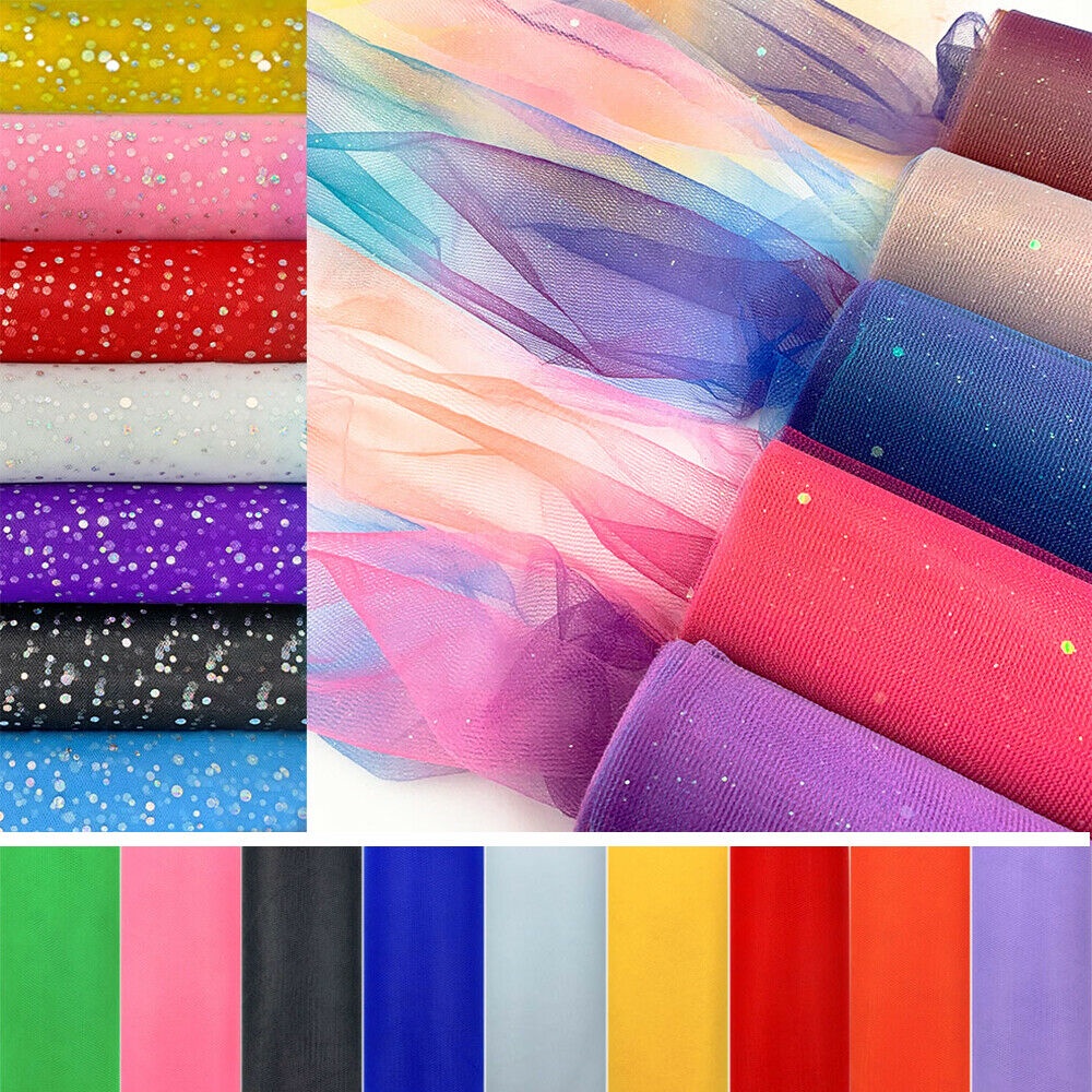 22 Colors Rainbow Glitter Solid Tulle Roll Netting Fabric 6