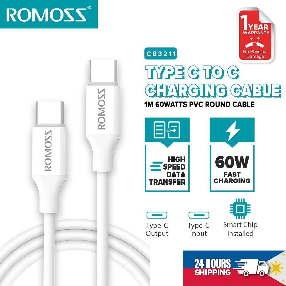 Romoss CB3211 1m Type C to Type C Charging Cable PVC 60W PD Fast ...