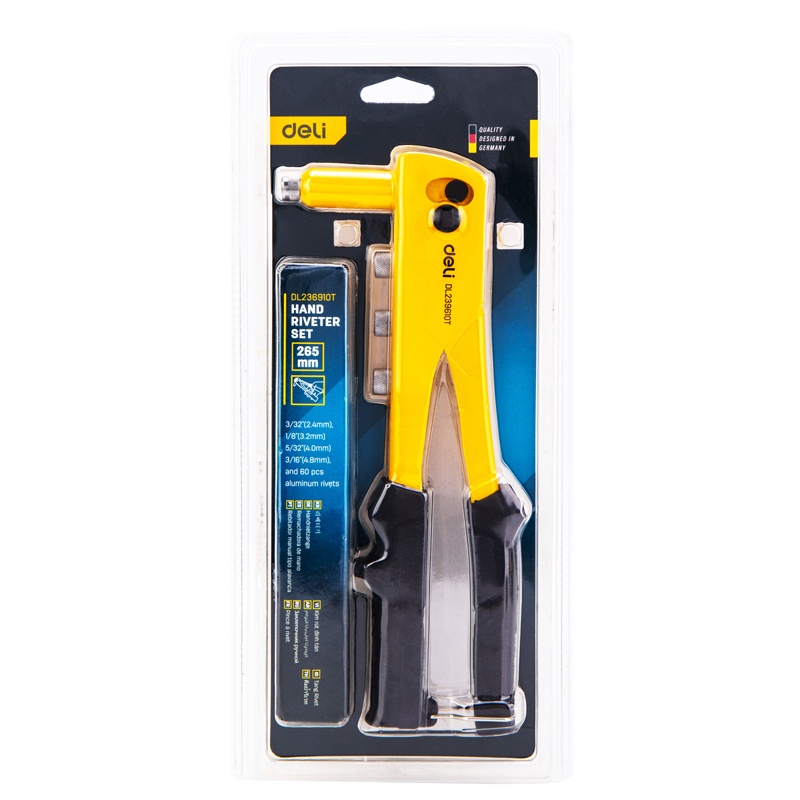 Deli Hand Riveter Set 4 Nozzles Heavy Duty Rivet Gun Tool + 60PCS ...