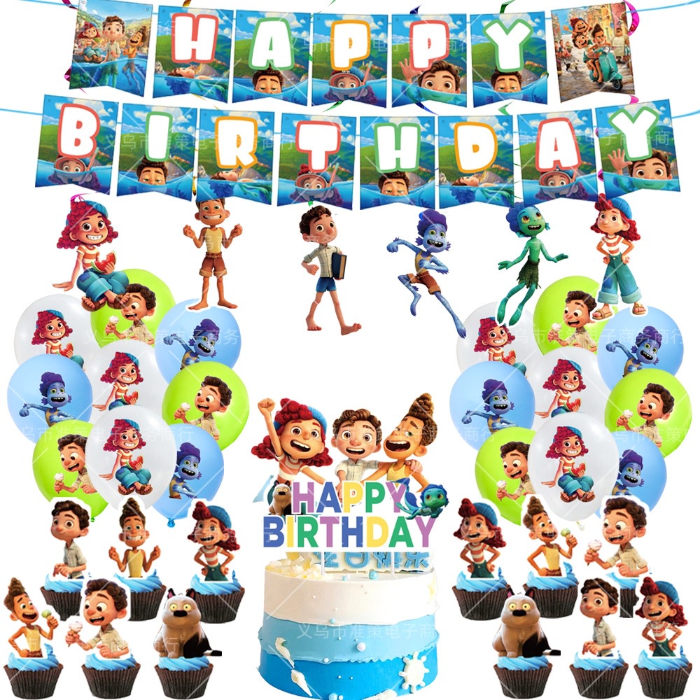 Softcloud Disney Luca Themes Happy Birthday Decoration Set Banner Party ...