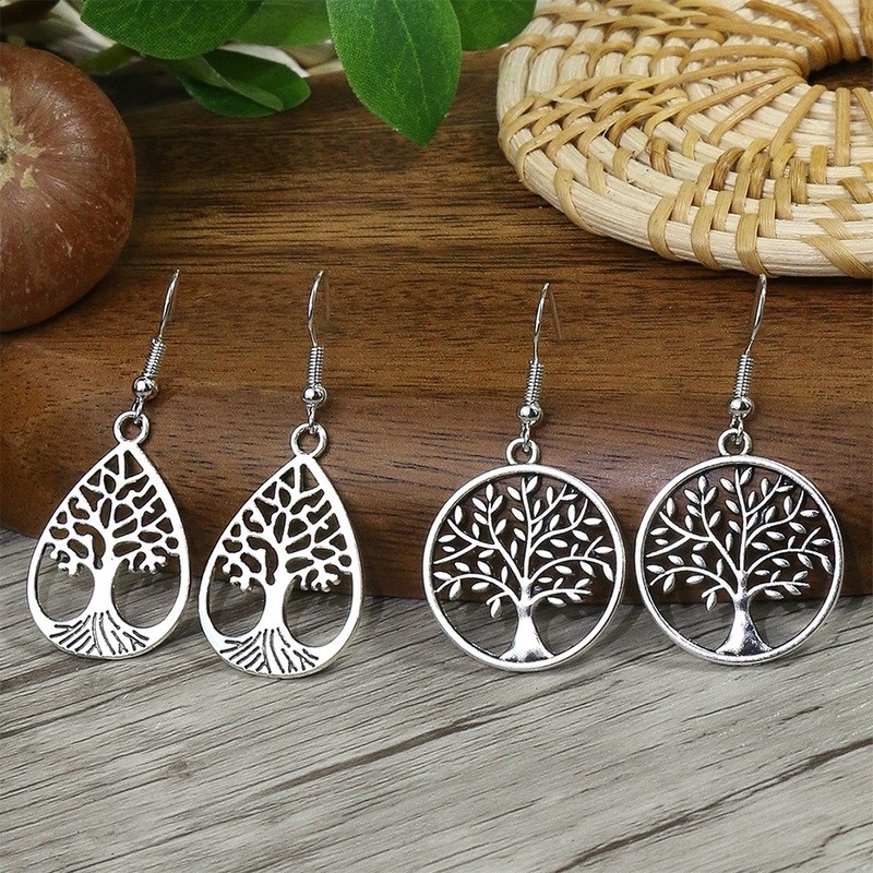 Bohemia Hollow Peace Tree Punk Earrings Women Alloy Silver Color ...