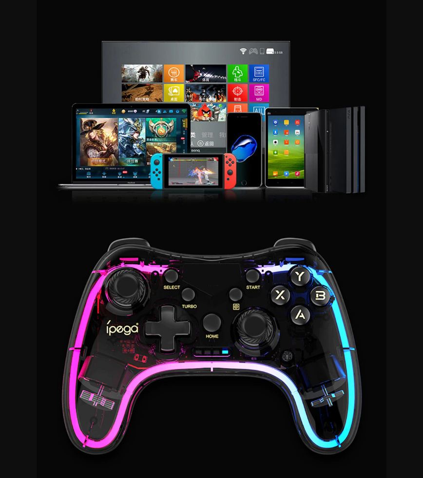 Ipega Pg-9228 Wireless Game Controller With Dual Motor Vibration And Rgb Colorful Led Lights ...