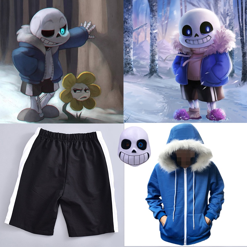 Undertale Sans Cosplay Hoodies Latex Mask COOL SKELETON Cos Blue Coat ...