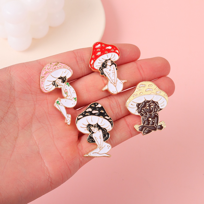 Mushroom Lady Enamel Pins Girls and Plant Brooches Lapel Badges Cartoon ...