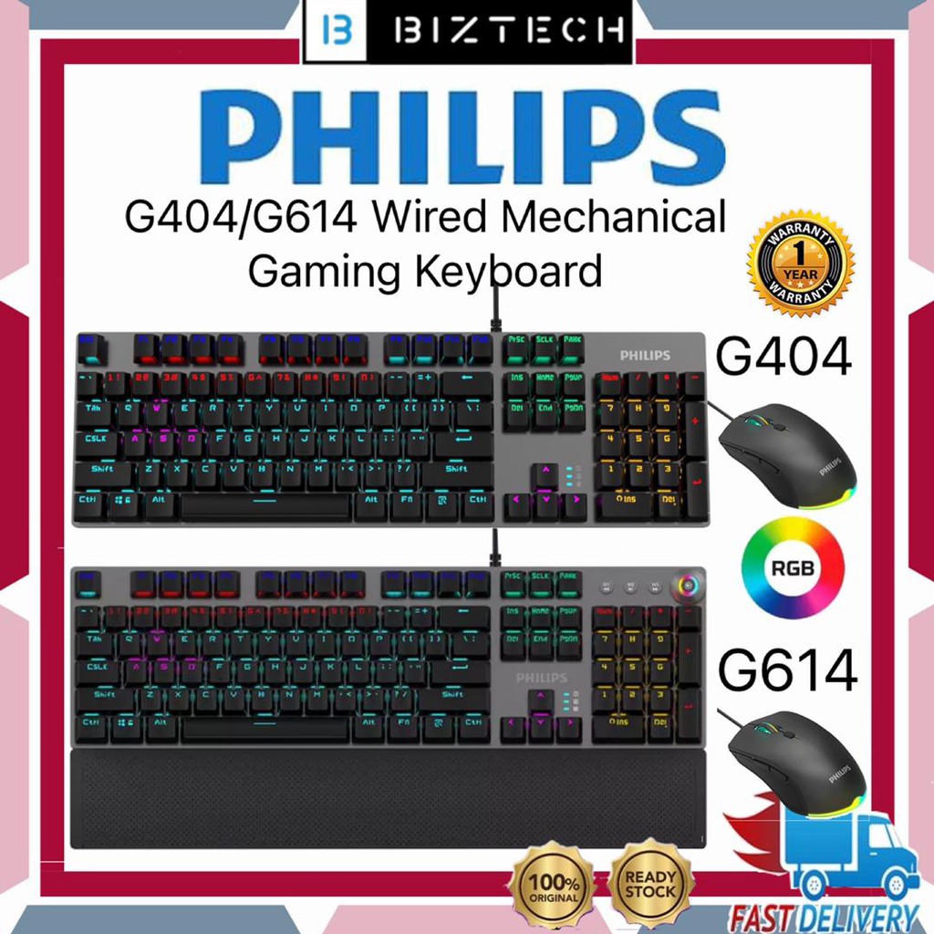 Philips Gaming mechanical Keyboard (G614) SPK8614 / (G404) SPK8404 Rainbow Backlit Wrist Rest ...
