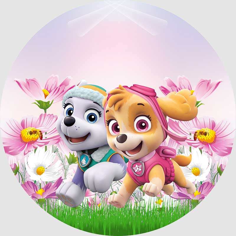 Round Design For Paw Patrol Sky Dogs Backdrop for Children Girls Pink ...