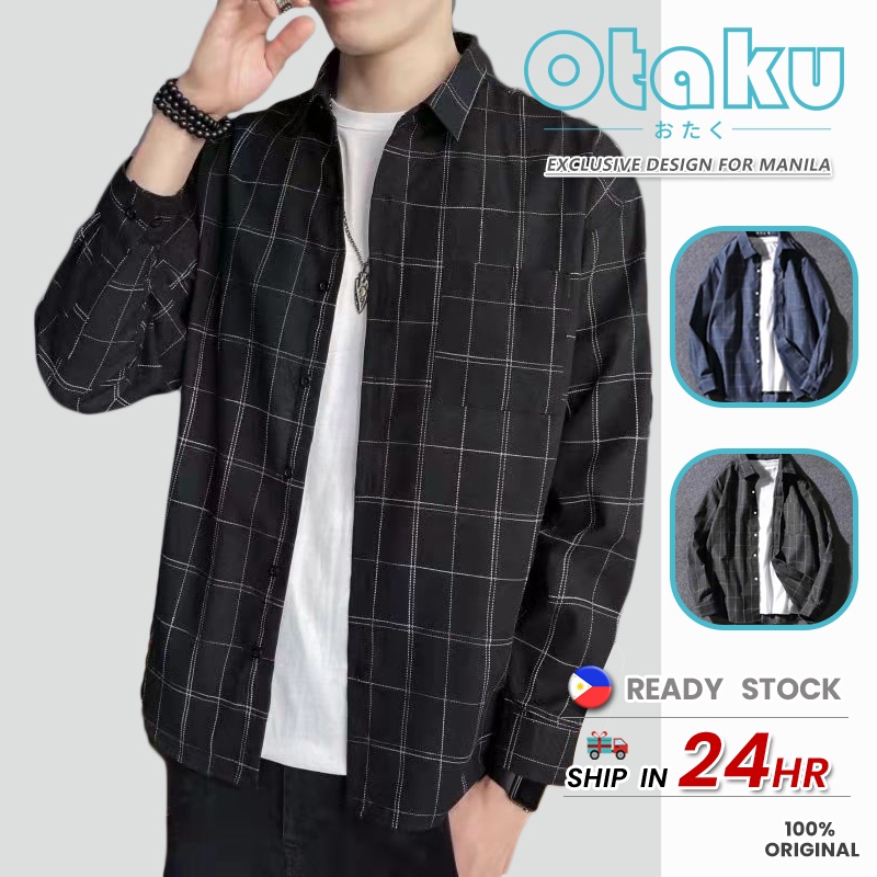 【OTAKU】 Men's Shirts Long Sleeve Plaid Shirts Plus Size Business Formal Shirts for Men | Shopee ...