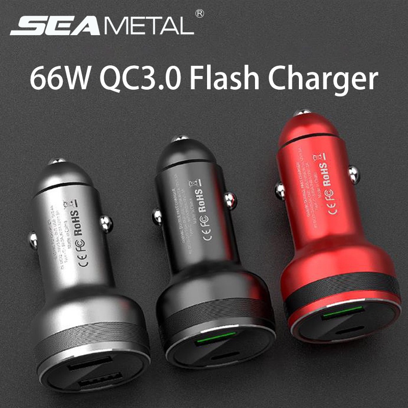 SEAMETAL QC3.0 Car Charger Fast Charging Dual USB 66W Flash Chargers ...