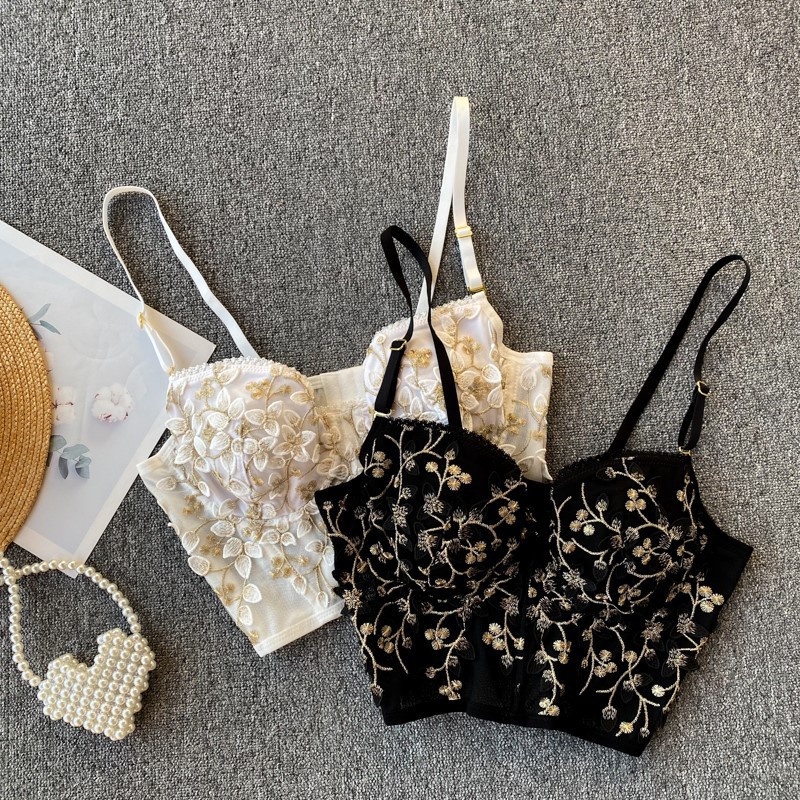 Hot Sale Sexy Women's Embroidered Floral Bra Girl Steel Ring Push Up ...