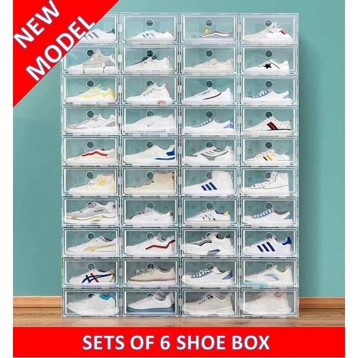 SET OF 6 BOXES Extra Large Stackable Shoes Box Rack / Shoe Storage ...