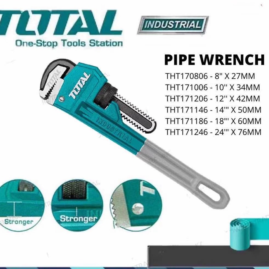 TOTAL Pipe wrench (8" 10“ 12" 14" 18‘’ 24") adjustable plumbing pipe ...