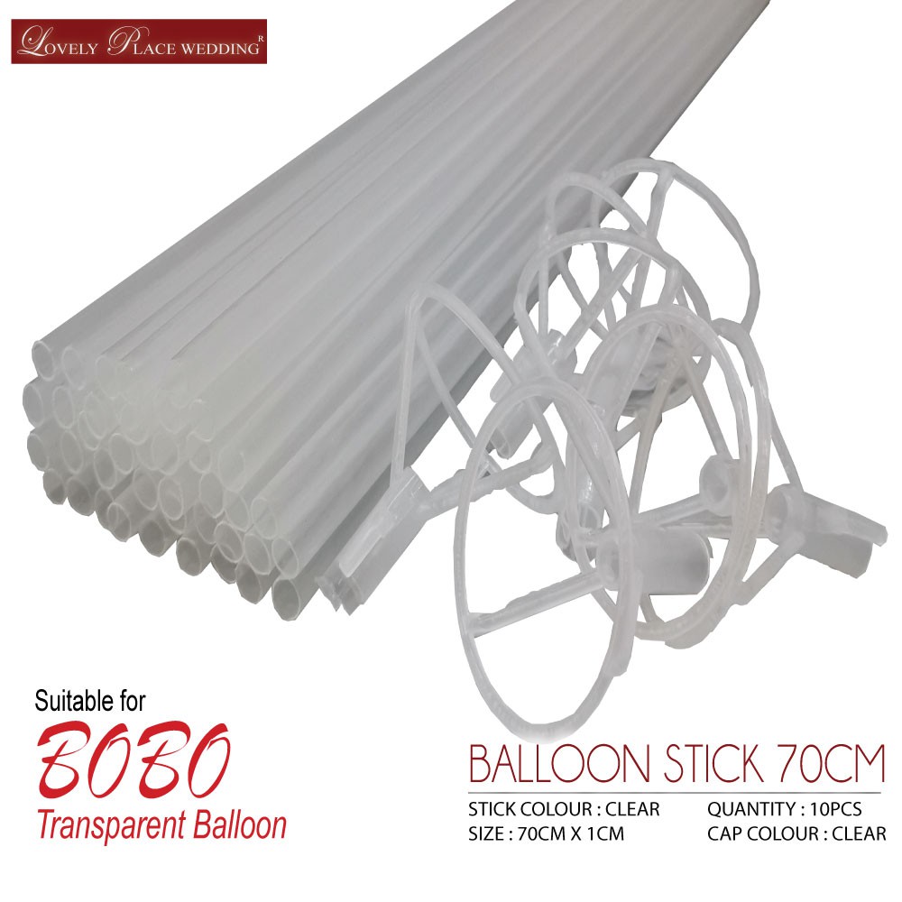 10 PCS TRANSPARENT PLASTIC BOBO BALLOON STICK 70CM X 1CM - WITH CAPS ...