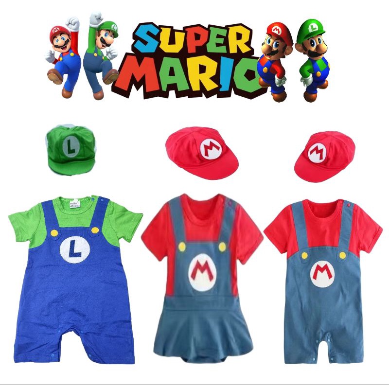 Super Mario & Luigi Romper With Cap For Babies | Shopee Philippines