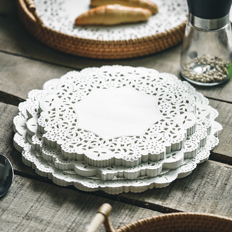 100 Sheets White Round Hollow Lace Paper Party Cakes Deco DIY Oil ...