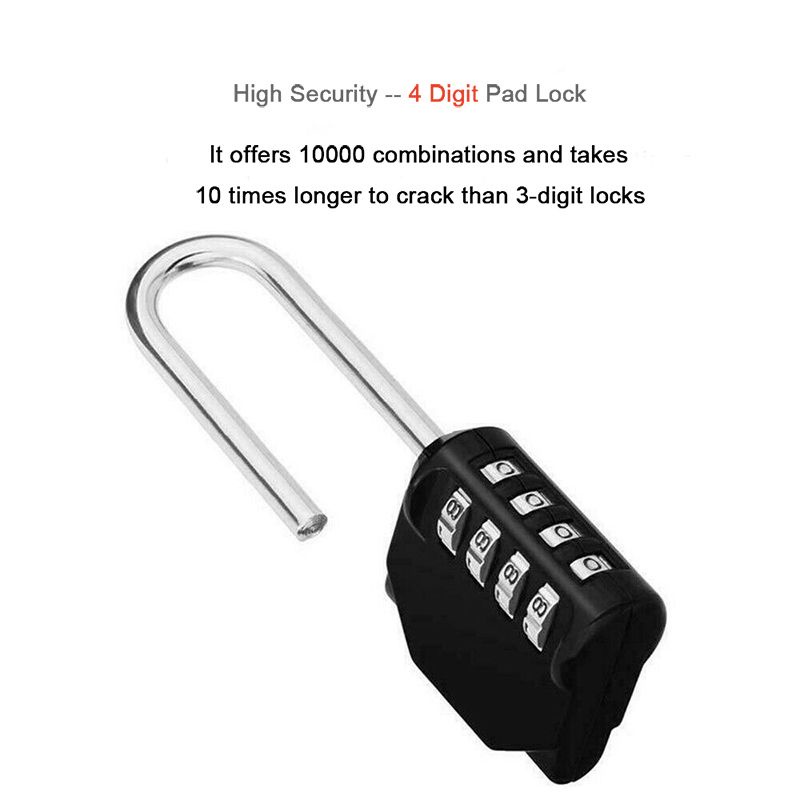 4 Digit Number Combination Padlock Long Shackle Padlock Luggage ...