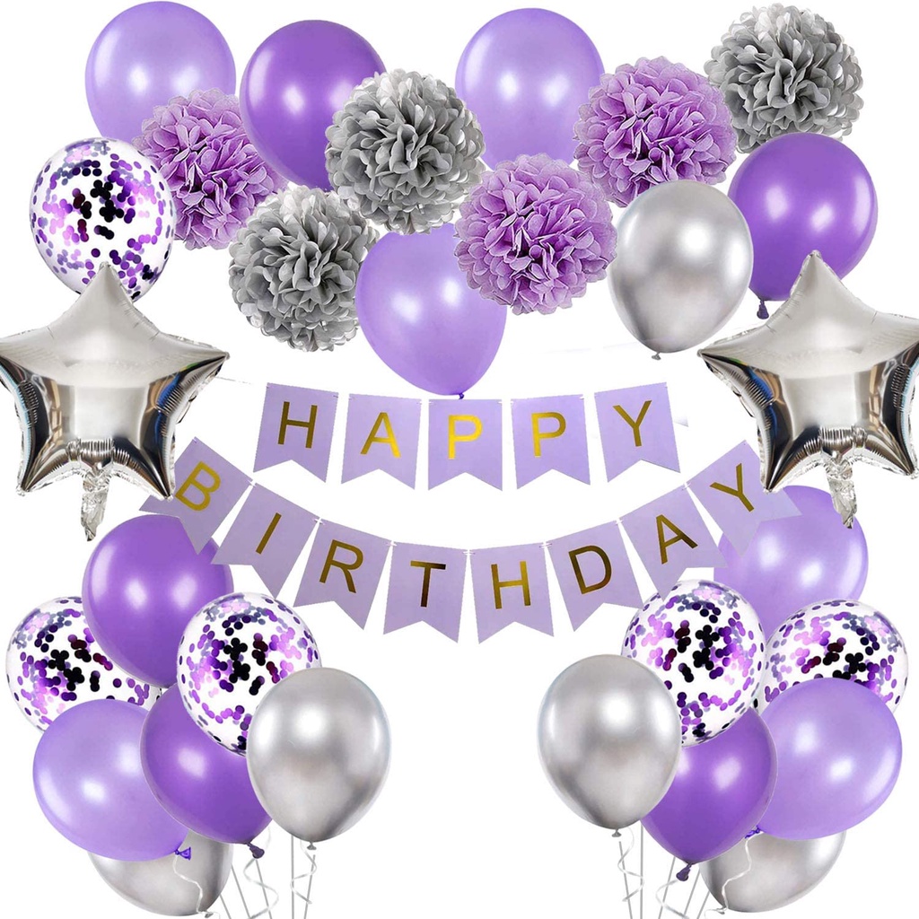 D387 Purple Color Birthday Party Balloons Package | DIY Backdrop Pom ...