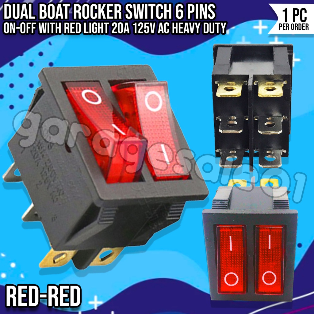 Dual Boat Rocker Switch 6 Pin On-Off With Red Light 20A 125V AC (RED ...