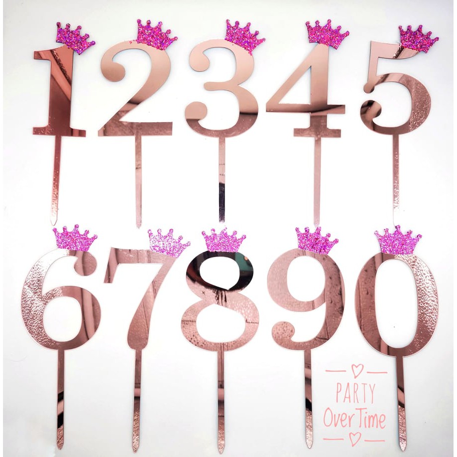 Rose Gold Acrylic Number with Glitter Crown Cake Topper Party Decor ...
