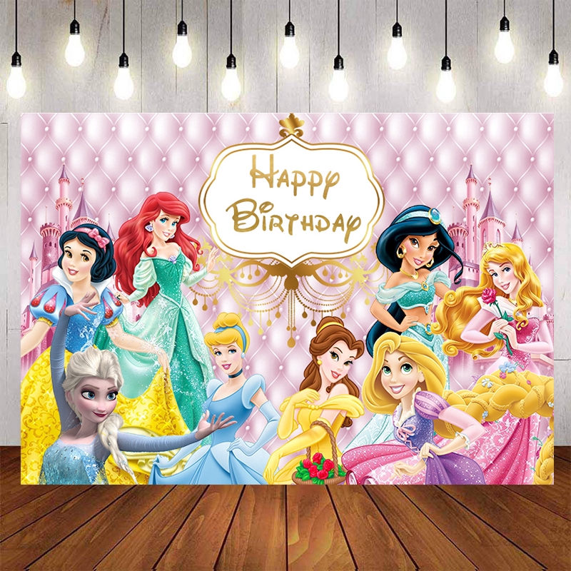 Photography Backdrops Girls Princess Birthday Party Backdrop Elsa Belle ...
