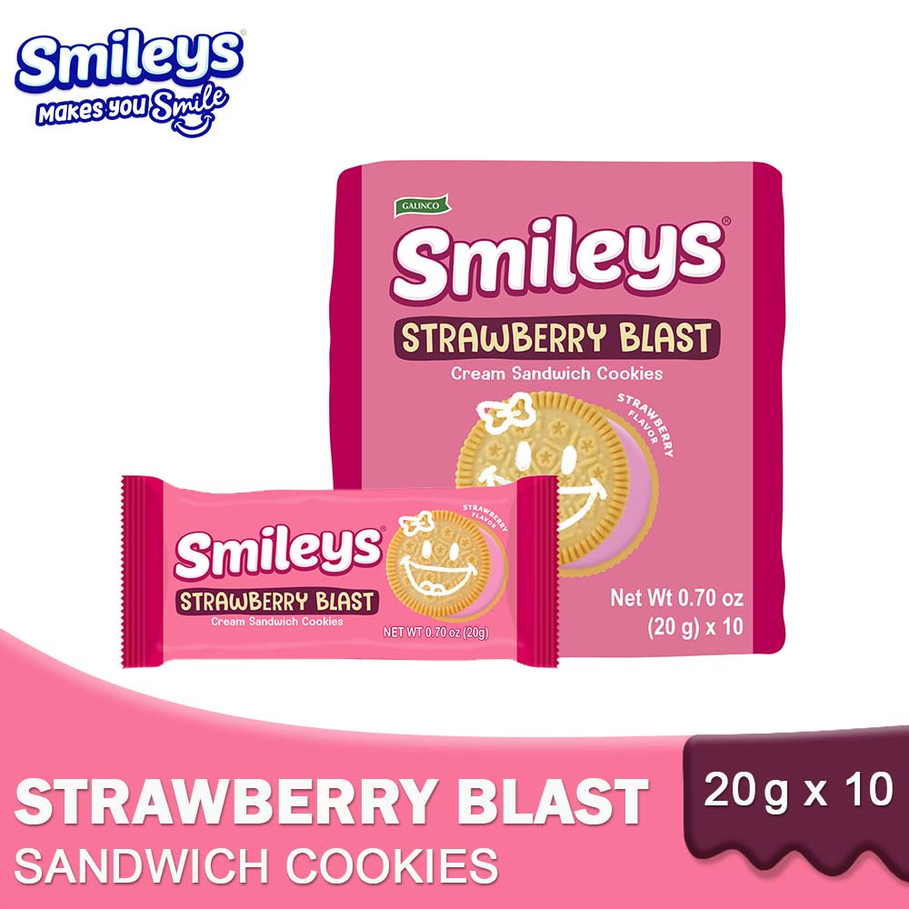 Smileys Strawberry Blast Cream Sandwich Cookies 20g (Pack of 10 ...
