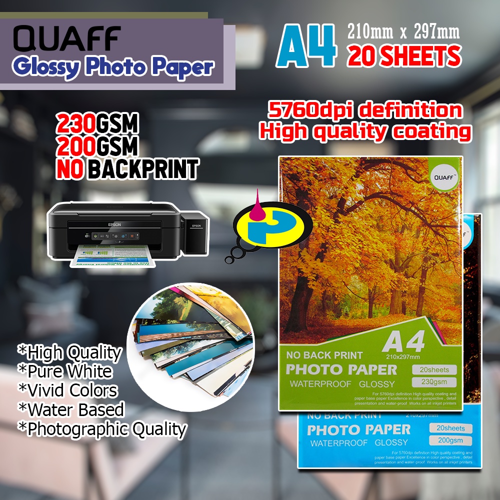 Quaff Glossy Photo Paper A4 230gsm 200gsm no back print | Shopee ...