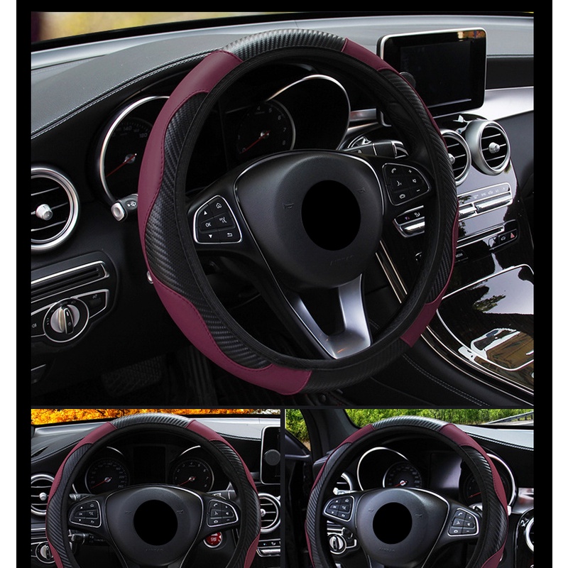 Car Steering Wheel Cover Breathable Anti Slip PU Leather Steering ...
