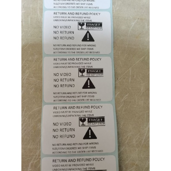label sticker 50pcs (no video no refund policy with fragile) | Shopee ...